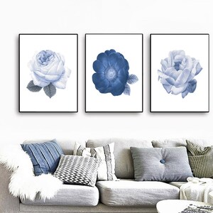 Set of 3 Prints, Blue Wall Art, Blue Flowers Print, Set of 3 Wall Art ...