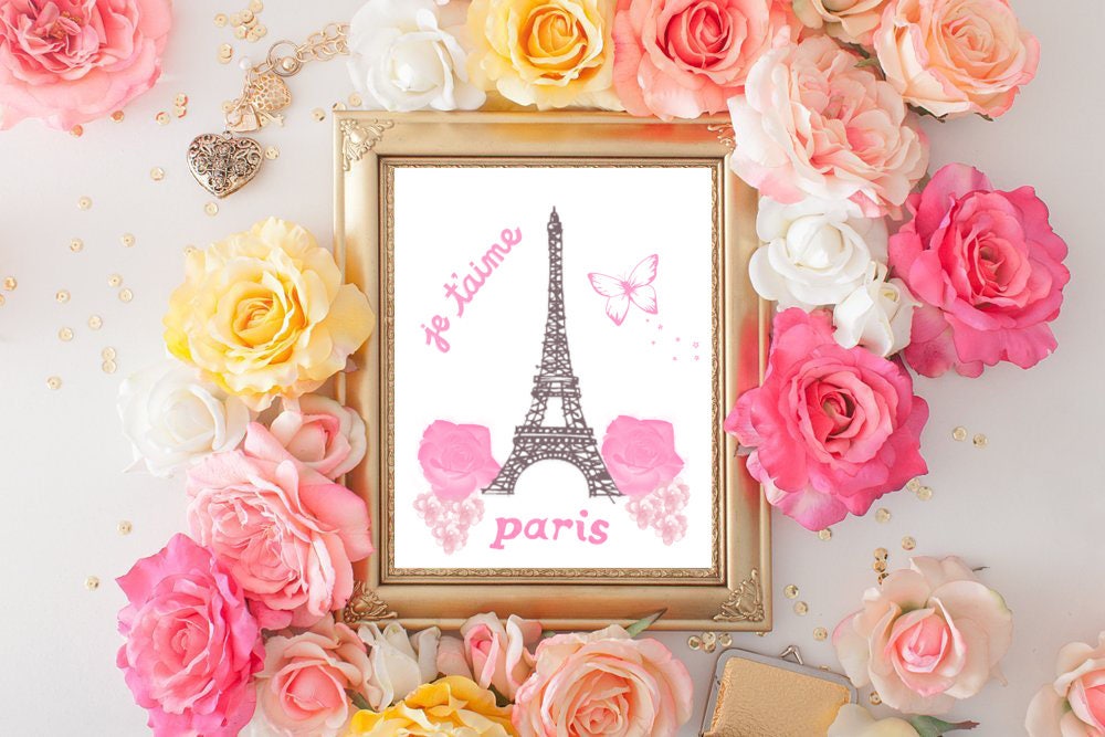 Paris Wall Art, Eiffel Tower Decor, Pink Prints, Pink Eiffel Tower ...