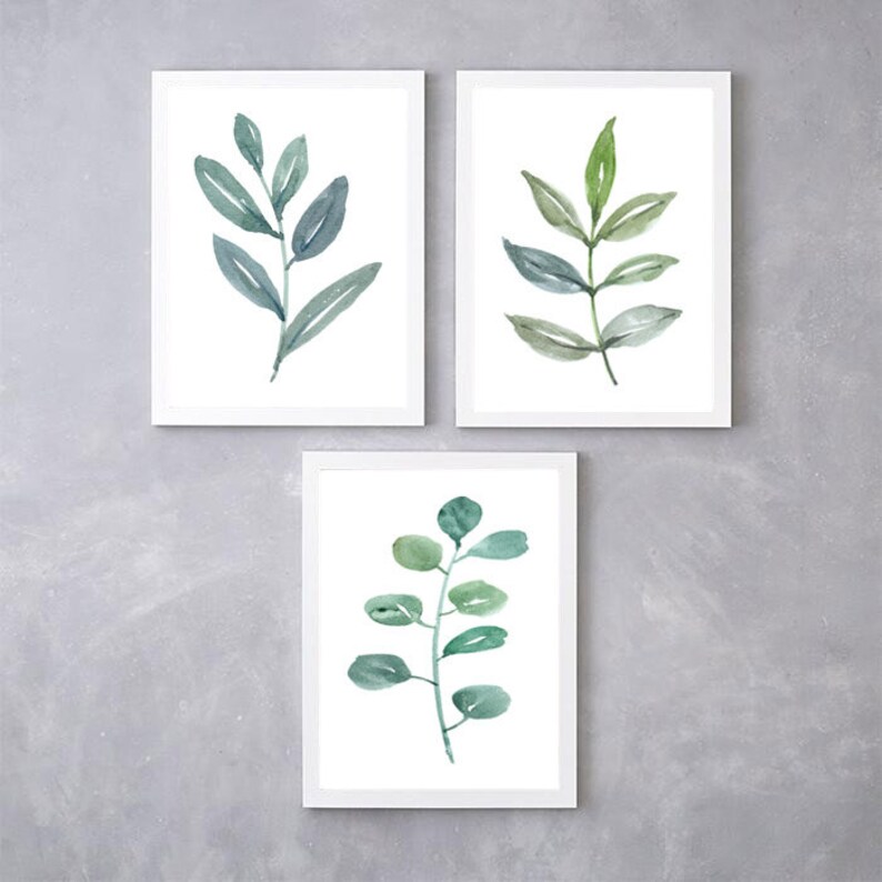 Set of 3 Botanical Prints, Green Botanical Print, Green Wall Decor ...