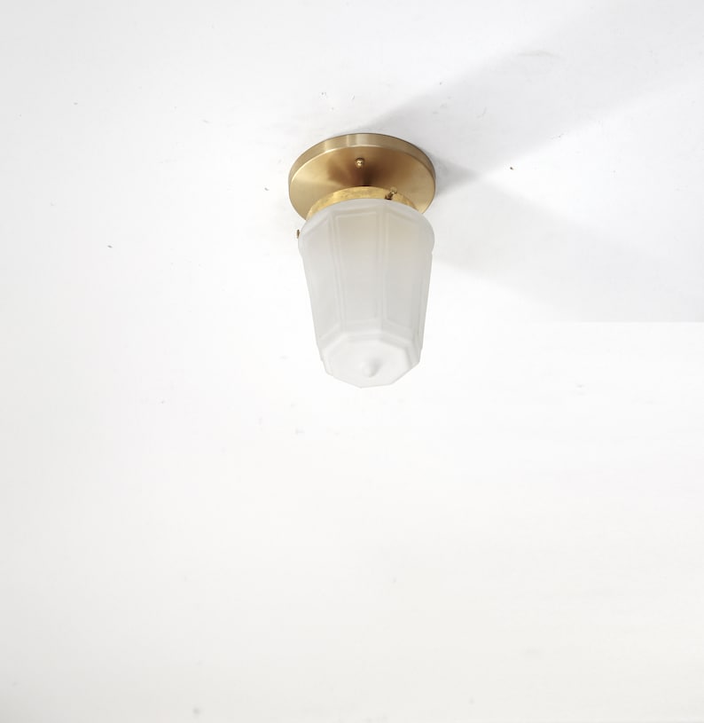 Brass Ceiling Light With Frost Torch Shape Shade, Ceiling Light Fixture ...