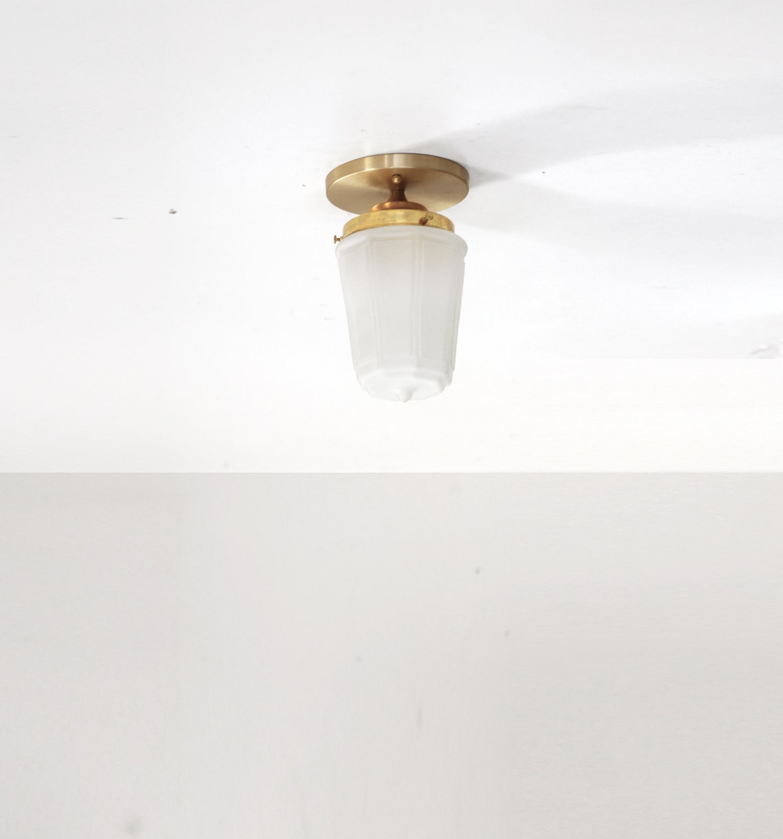 Brass Ceiling Light With Frost Torch Shape Shade, Ceiling Light Fixture ...