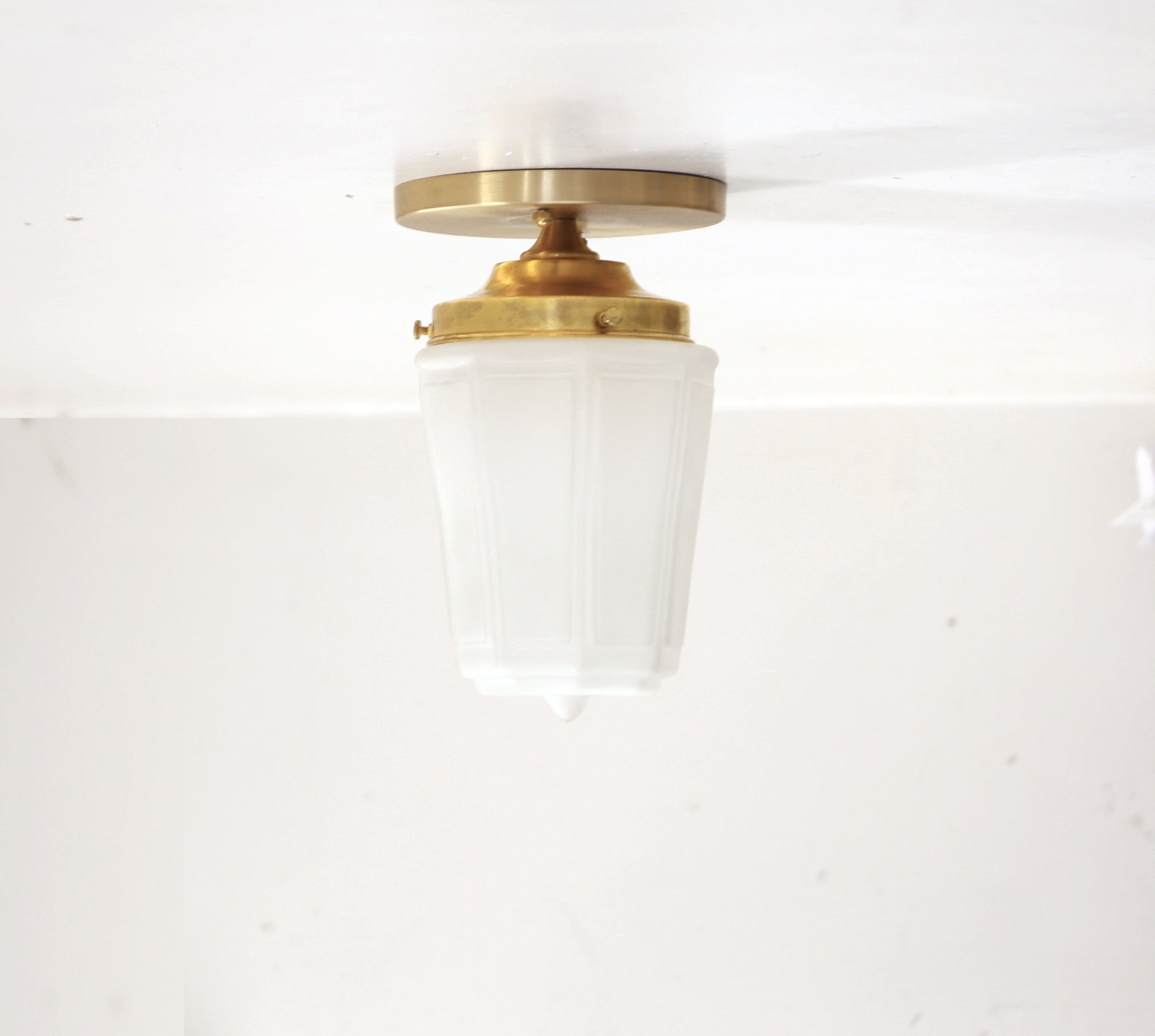Brass Ceiling Light With Frost Torch Shape Shade Ceiling - Etsy