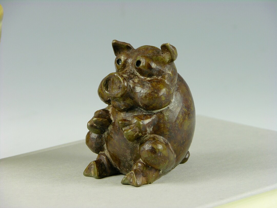 Bronze Pig Sculpture, Silicon Bronze Animal Art, Paperweight - Etsy