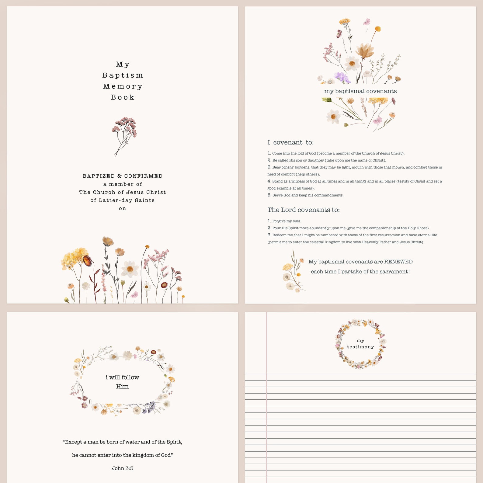 LDS Baptism Memory Book Printable 8.5 X 11 instant - Etsy