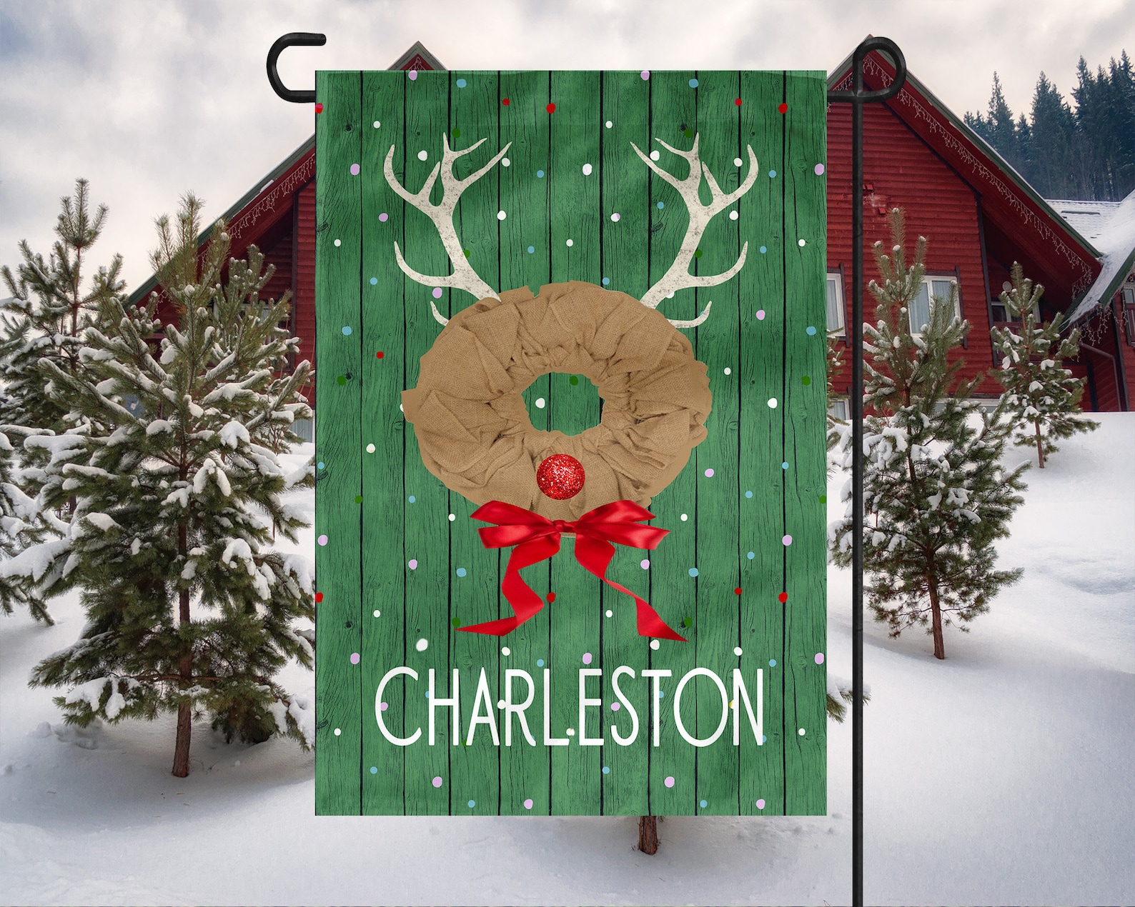 Personalized Christmas Garden Flag - Winter House Flag - Reindeer Flag ...