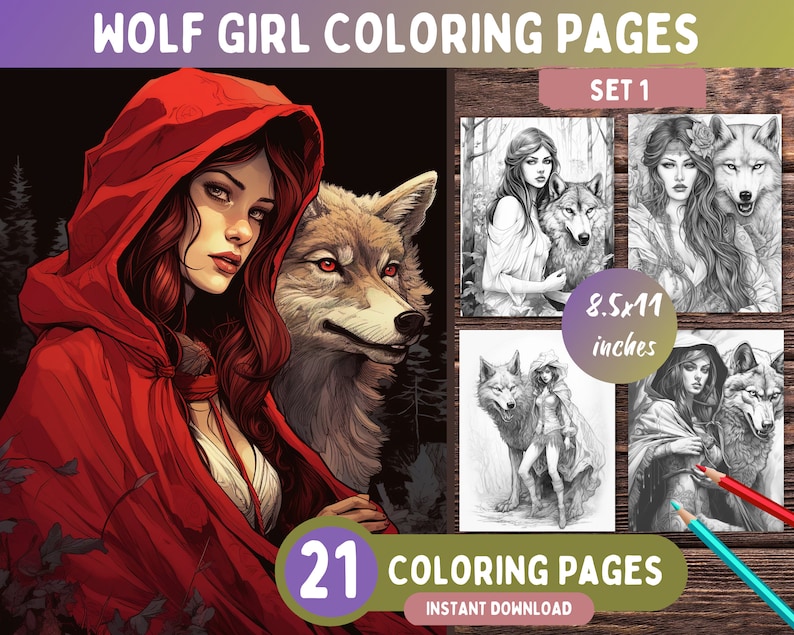 21 Wolf Girl Coloring Pages SET 1 Jungle Beauties Coloring - Etsy