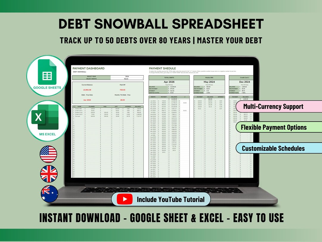 Excel Template| Google Sheets| Excel Spreadsheet| Debt Payoff Tracker ...