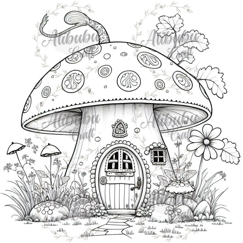10 Fantasy Mushroom Fairy House Coloring Pages SET 1 Fantasy - Etsy