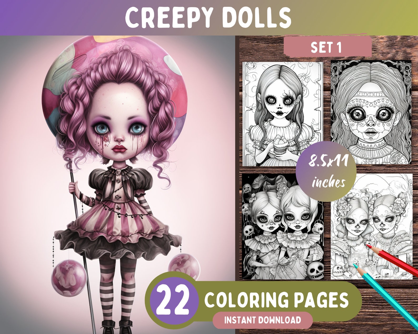 22 Creepy Dolls Coloring Pages Horror Coloring Page - Etsy