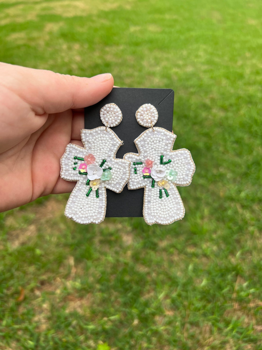 Easter Seed Bead Cross Earrings, Easter Cross Earrings, Easter Glitter ...