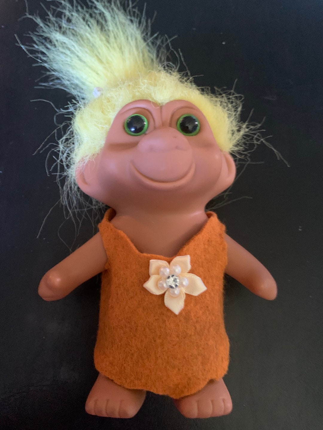 4 1/2 TNT Troll Doll With Yellow Hair, Hair Clip, Green Eyes, Hand Sewn ...