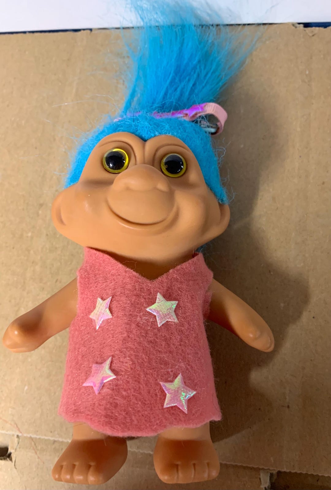 TNT Troll Doll: 1991 Blue Hair, Hand Sewn Felt Dress - Etsy