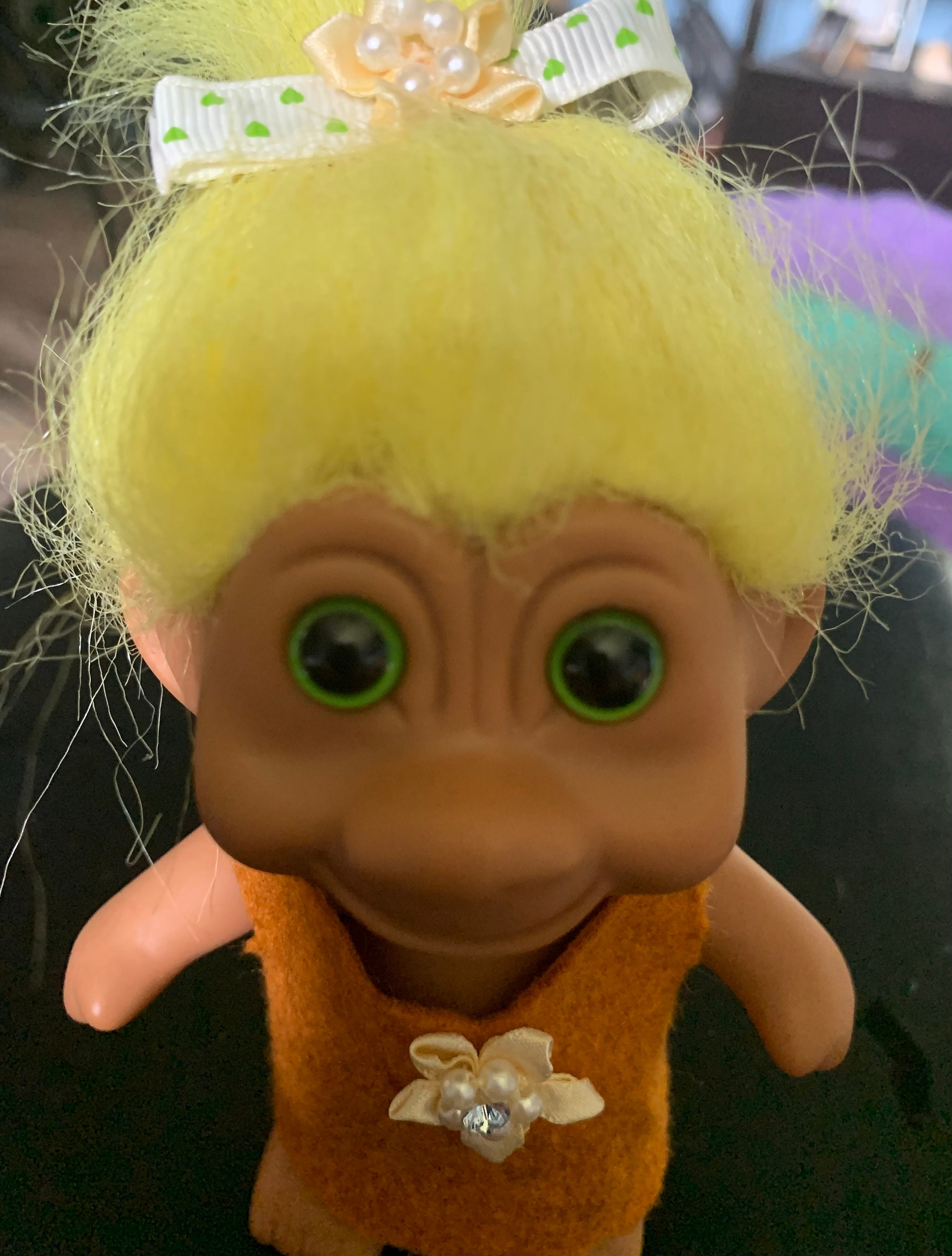 4 1/2 TNT Troll Doll With Yellow Hair, Hair Clip, Green Eyes, Hand Sewn ...