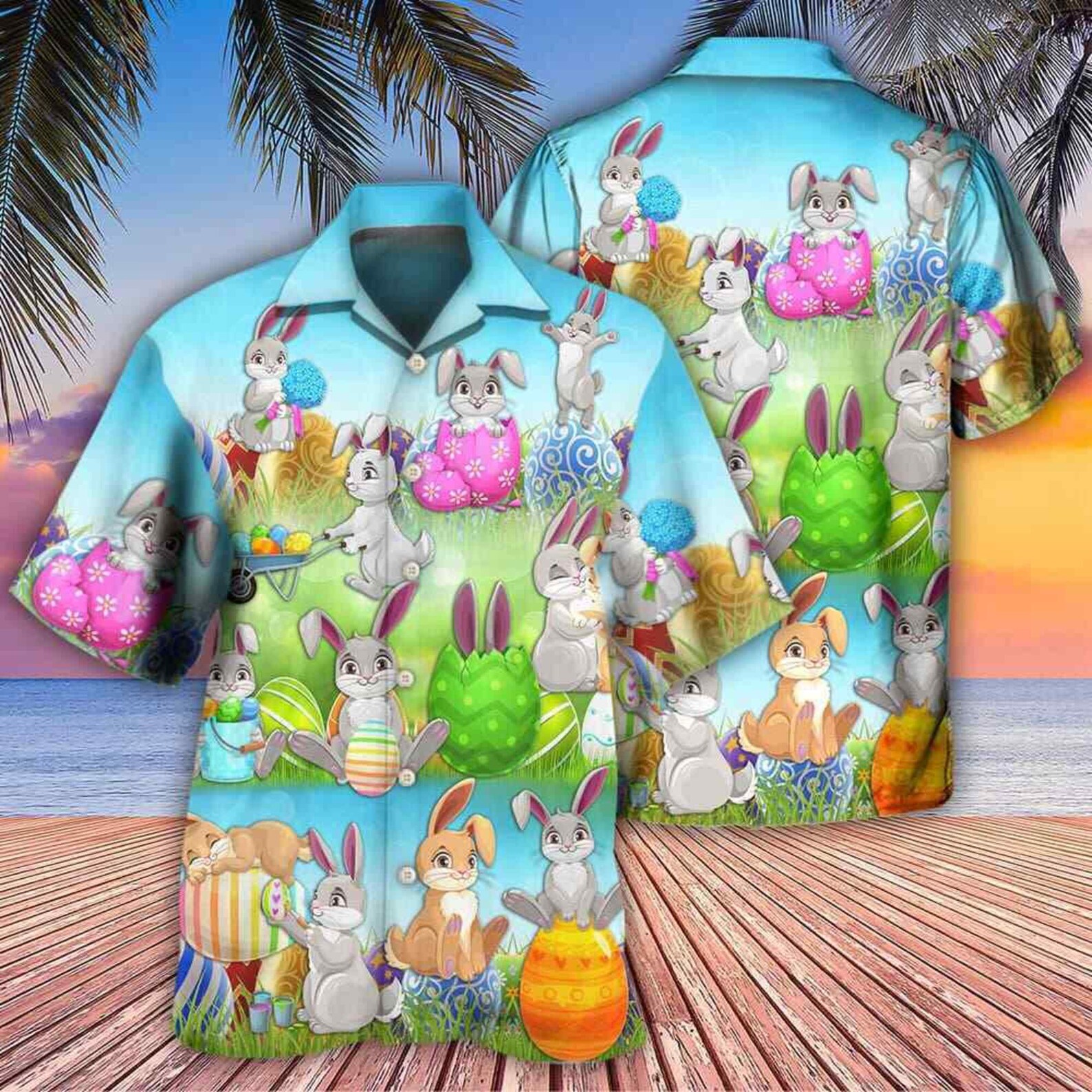 Bunny Leopard Easter Day Hawaiian Aloha Shirts, Eggs White Happy Day ...