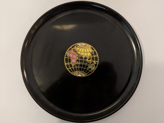 Couroc Plates With Gilt Globe Motif | Etsy