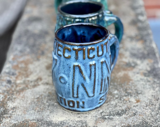 Connecticut, License Plate Mug, Unique Pottery, Coffee Mug, Ceramic Mug ...