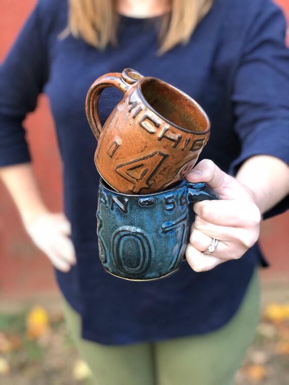 Michigan License Plate Mug Unique Pottery Coffee Mug - Etsy