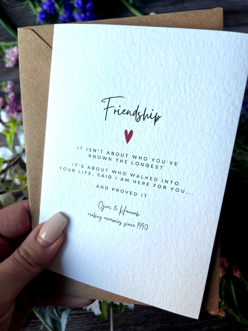 Personalised Friendship Poem Card - Anniversary, Birthday, or Christmas ...