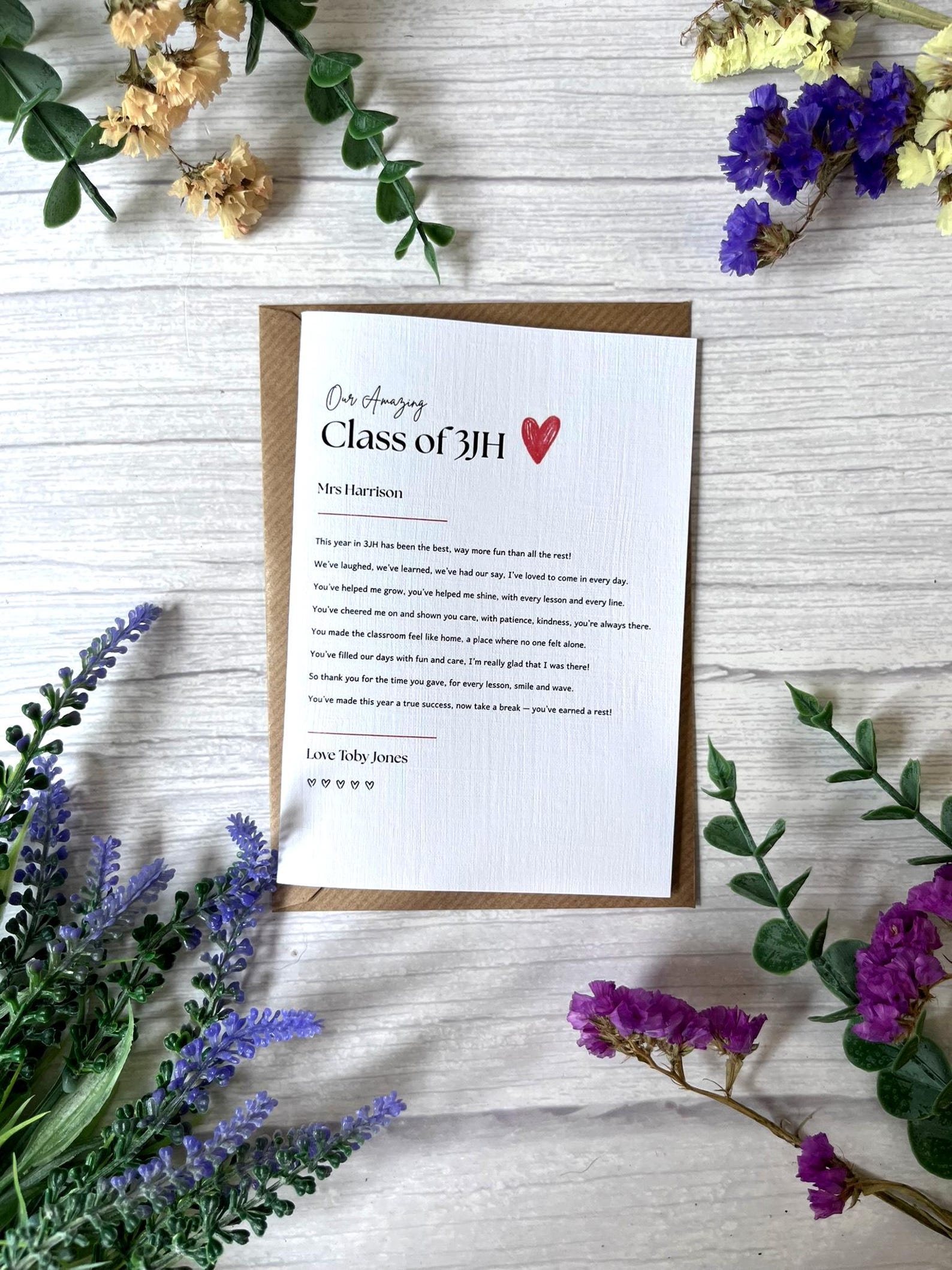 Personalised Teacher Thank You Card – Class Poem, End of Term Gift - Etsy