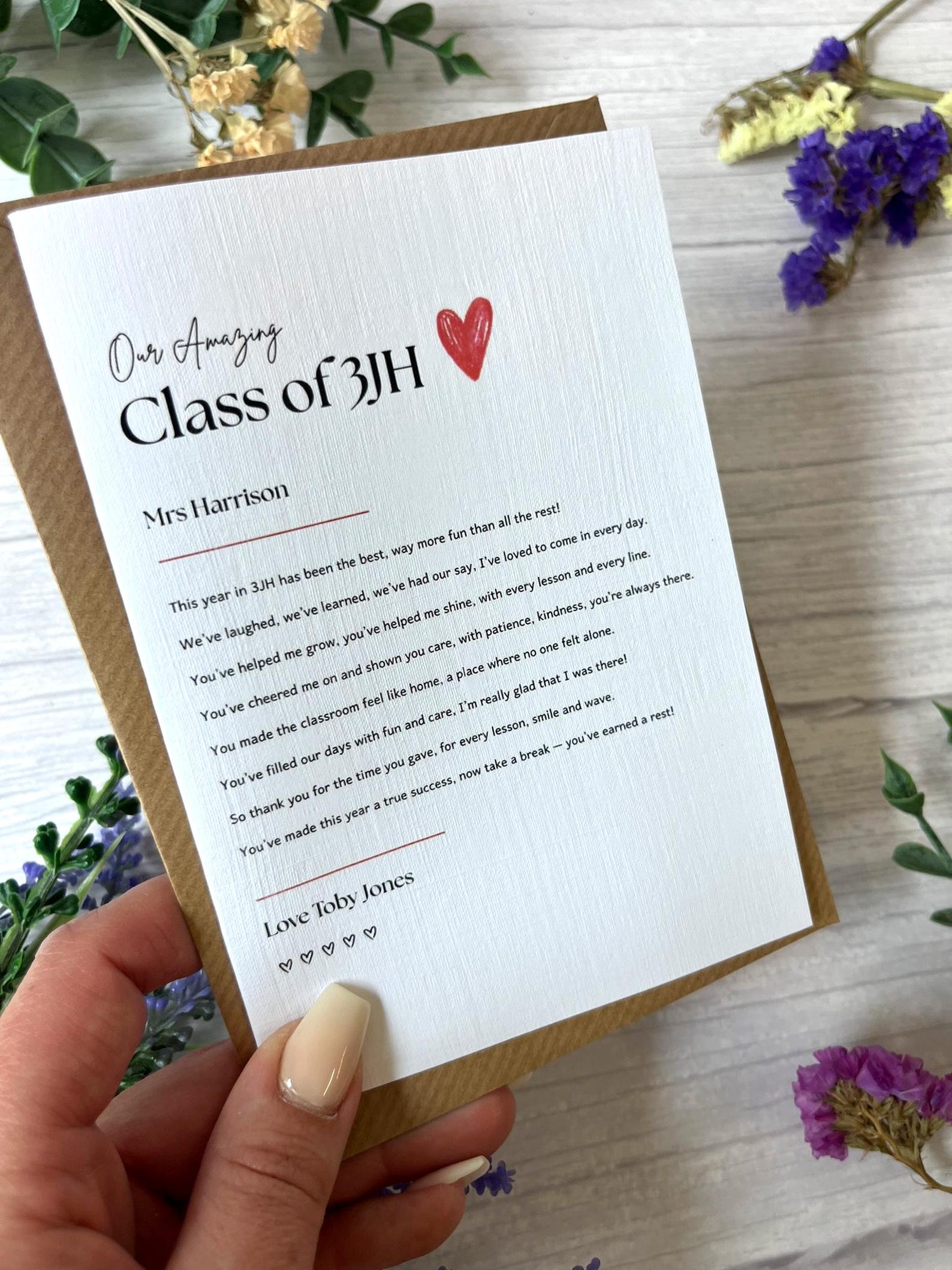 Personalised Teacher Thank You Card – Class Poem, End of Term Gift - Etsy