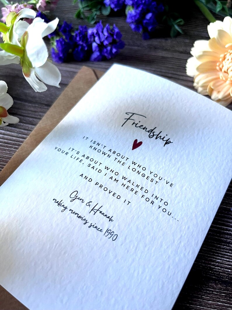 Personalised Friendship Poem Card - Anniversary, Birthday, or Christmas ...