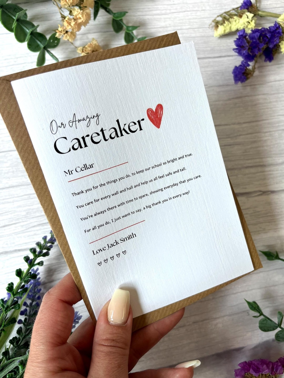 Personalised Caretaker Thank You Card – End of Term Poem, Keepsake - Etsy