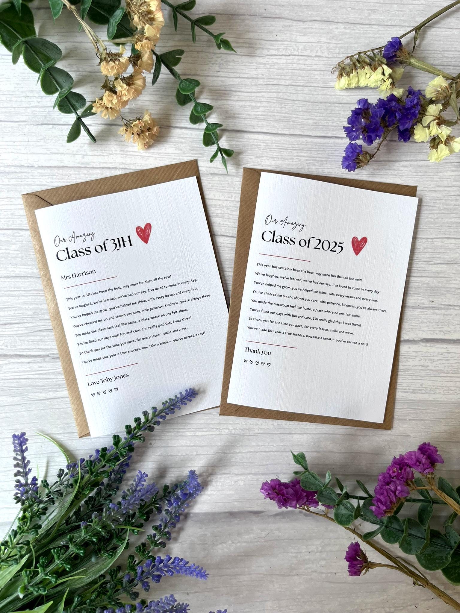 Personalised Teacher Thank You Card – Class Poem, End of Term Gift - Etsy