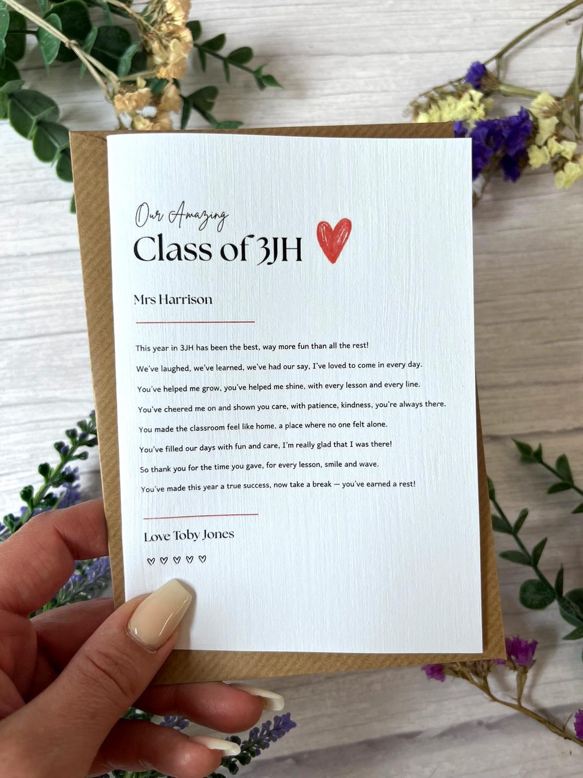 Personalised Teacher Thank You Card – Class Poem, End of Term Gift - Etsy