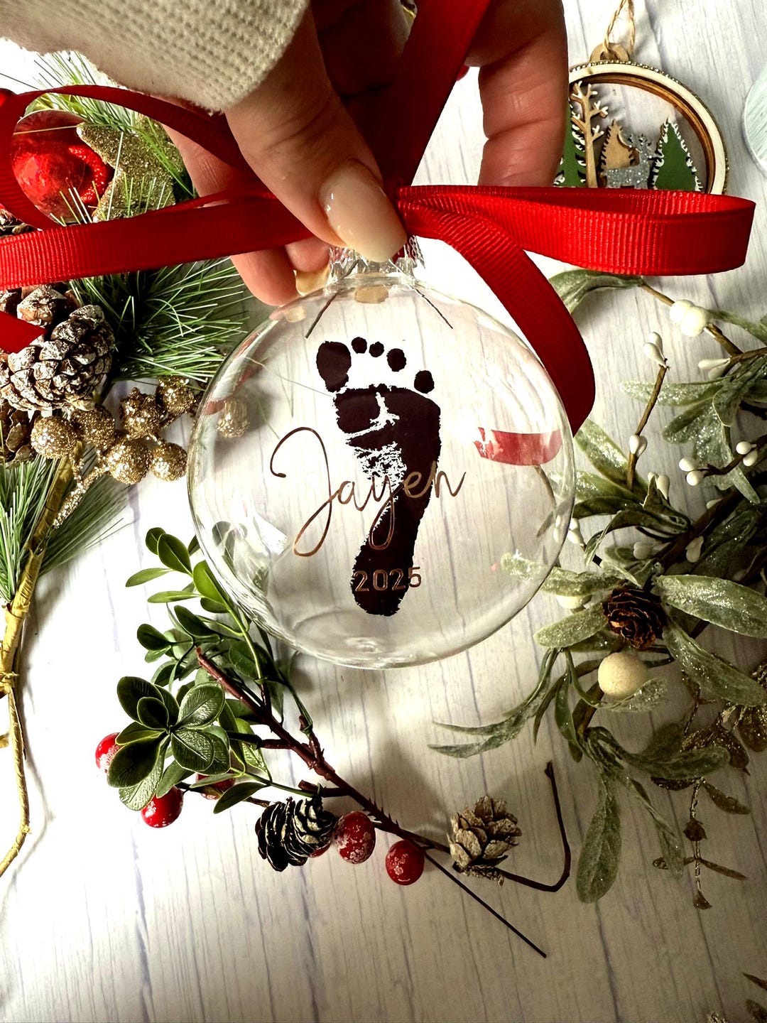 Personalised Baby Footprint Bauble – First Christmas Ornament, Memorial ...