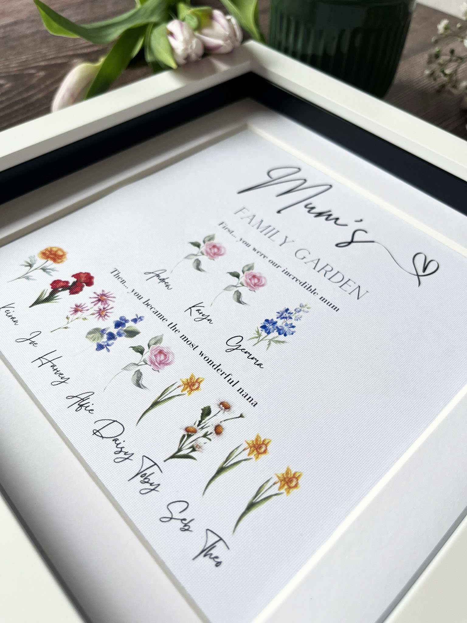 Personalised Birth Flower Family Tree Framed Print – Mother's Day Gift ...