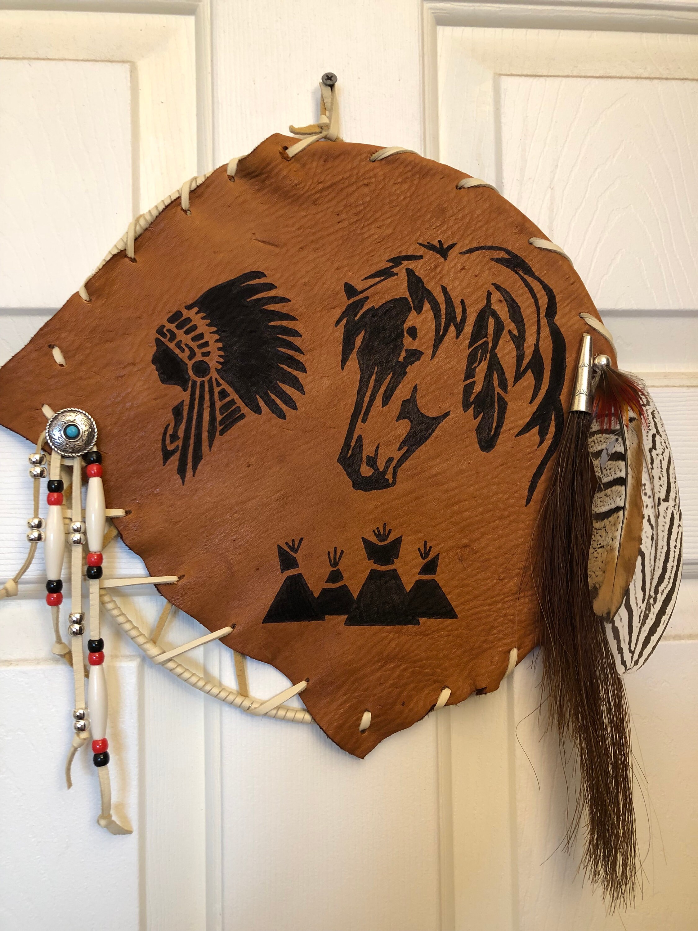 Handmade Leather Spirit Shield: Native American Style, Horsehair ...