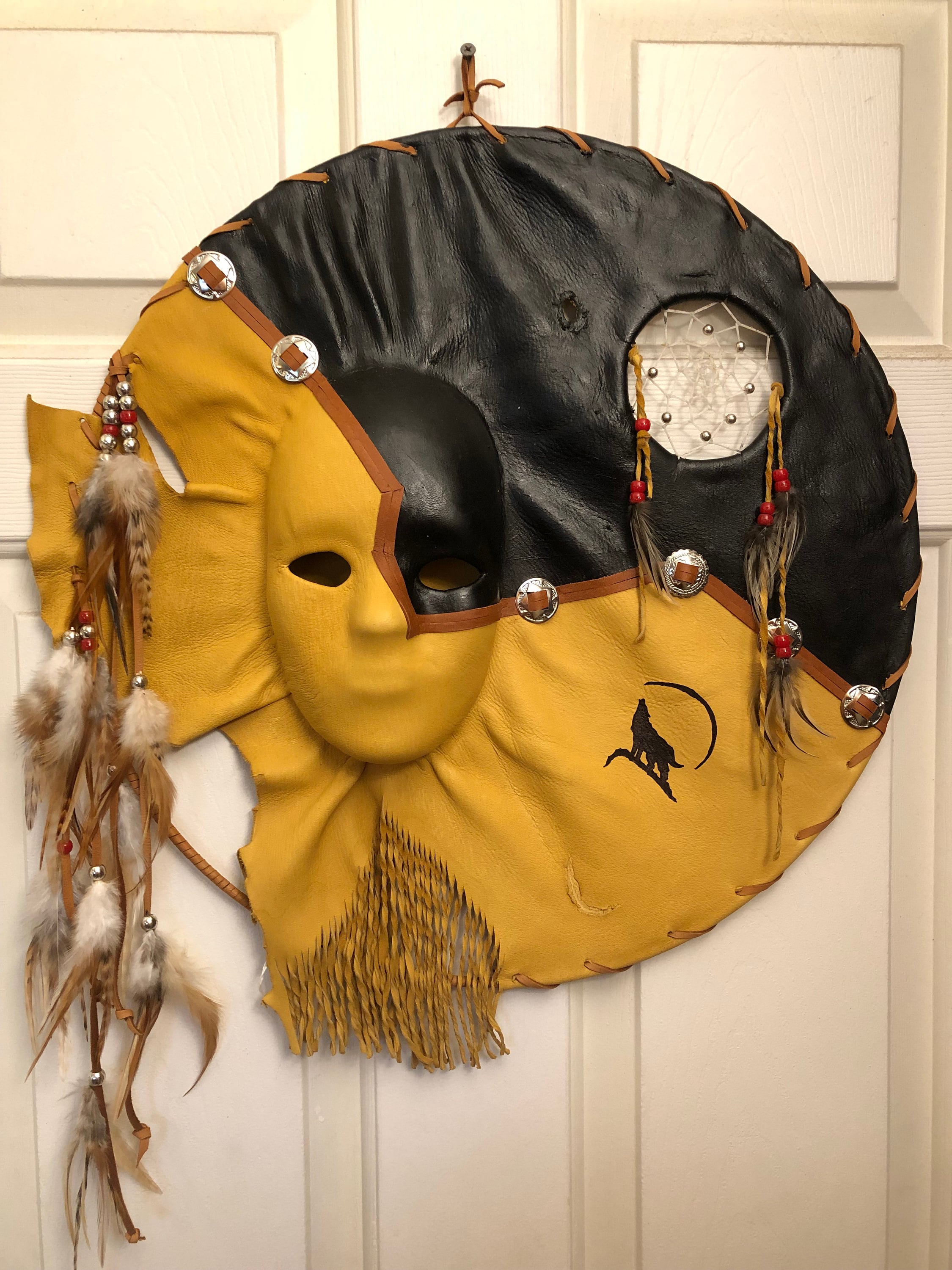 Native American Large Leather Spirit Shield, Leather Covered Face Mold ...