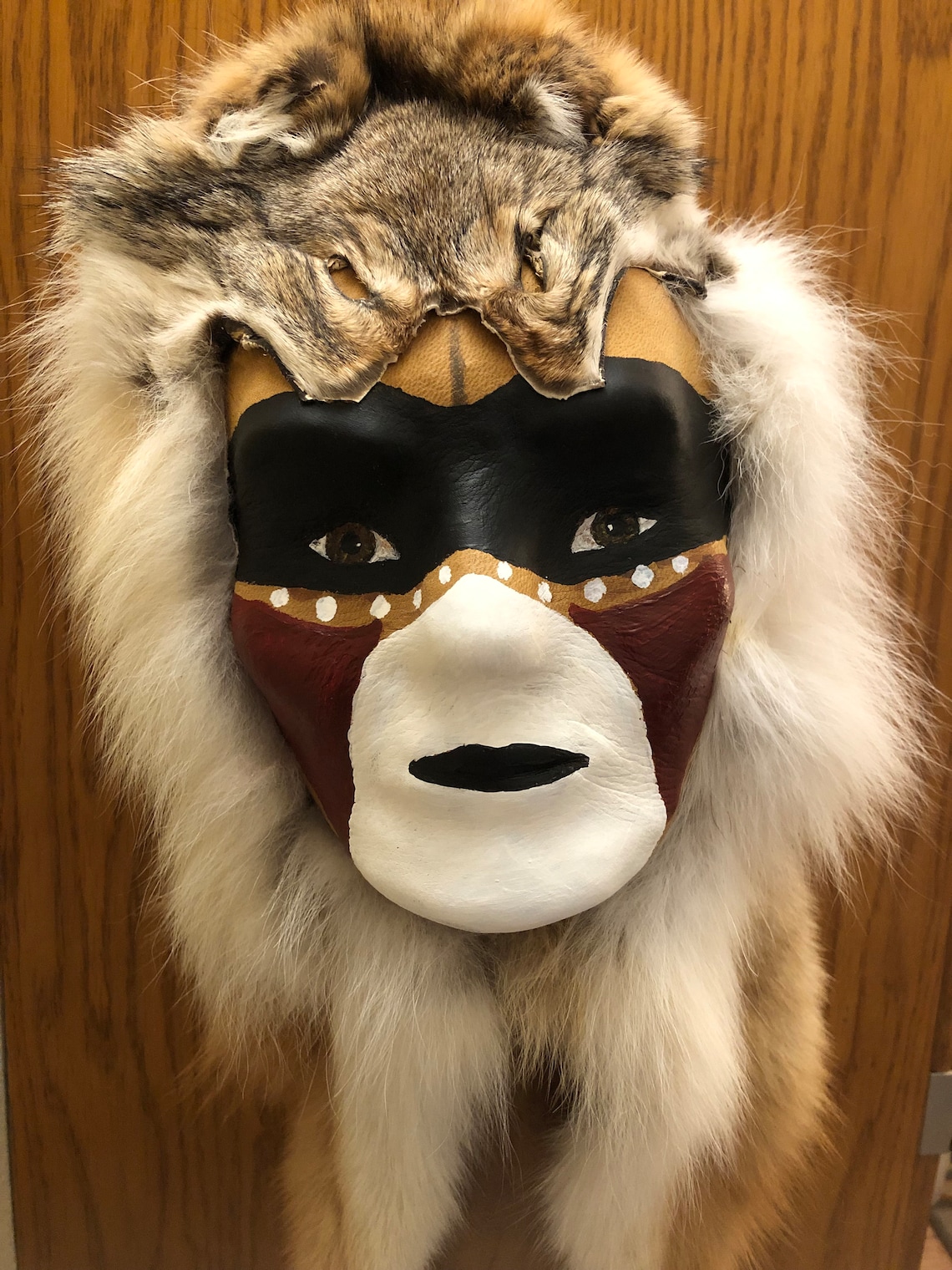 Native American Style, Large Leather Covered Face Mold Mounted on Wood ...