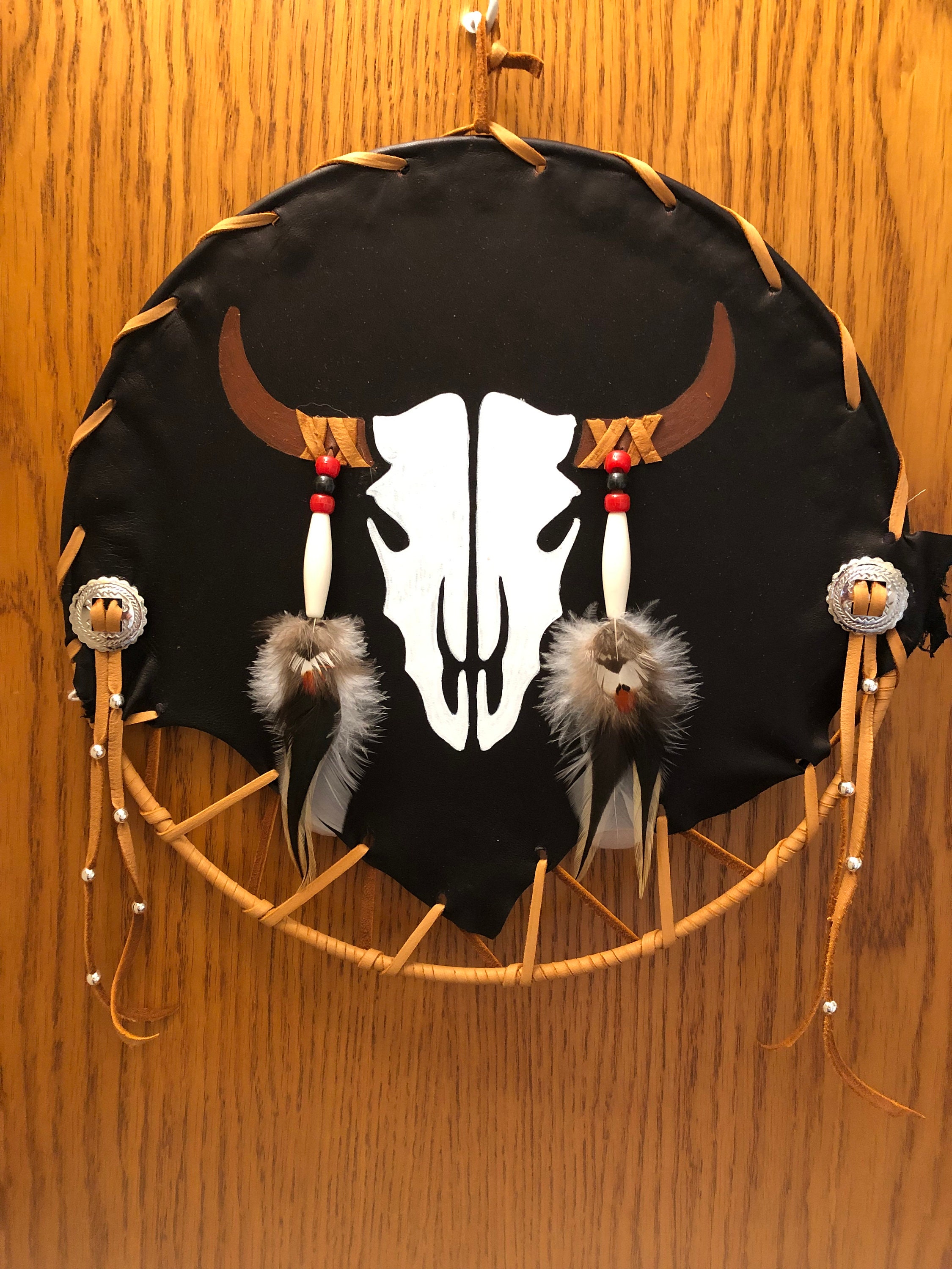 Native American Style Medium Black Sheepskin Leather Spirit Shield ...