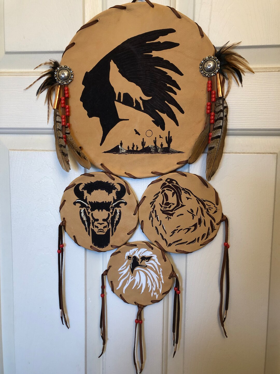 Large Native American Style Spirit/medicine Shield With Indian Chief ...
