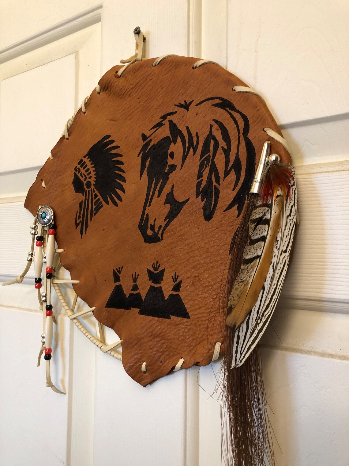 Native American Style Leather Spirit/medicine Shield With Horsehair and ...