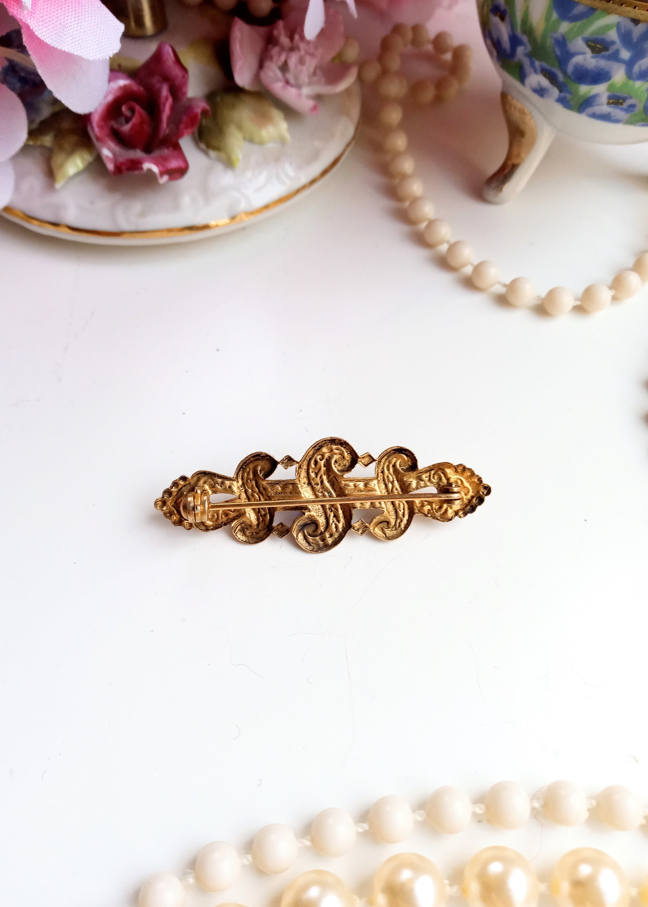 broche 1970's vintage style médiéval Lombarde barre cabochon // Vintage ...