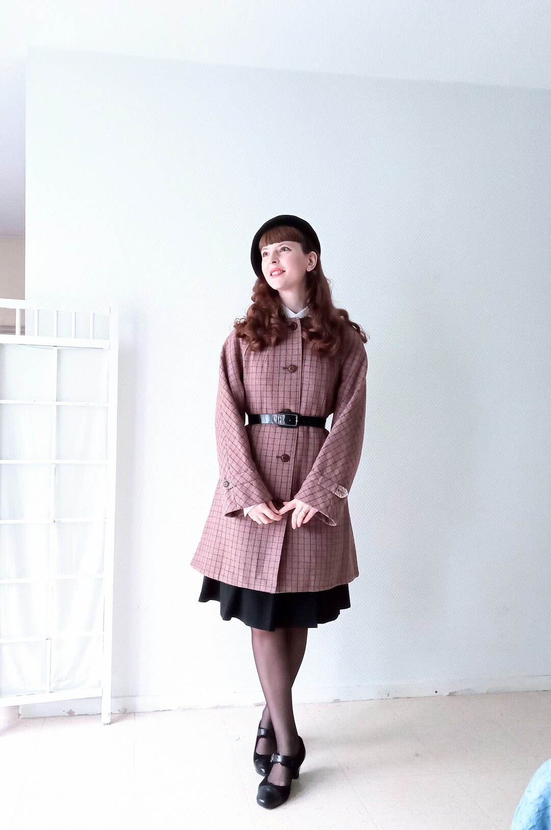 Vintage 1960's Burgundy Check Trapeze Cut Coat// Vintage - Etsy