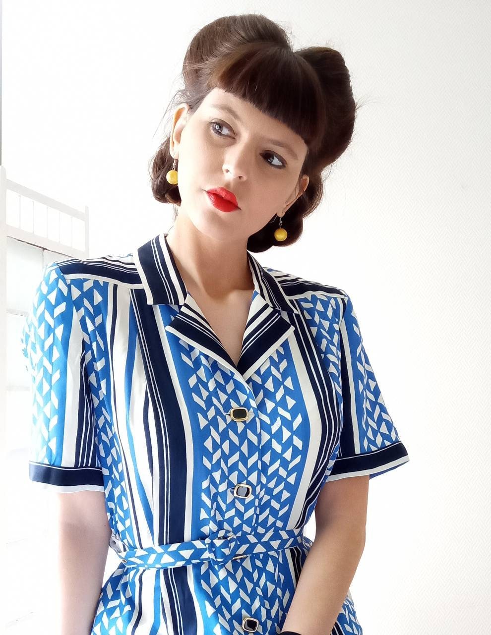 40s striped and geometric printed dress Marcelle Griffon //1940s stripe ...