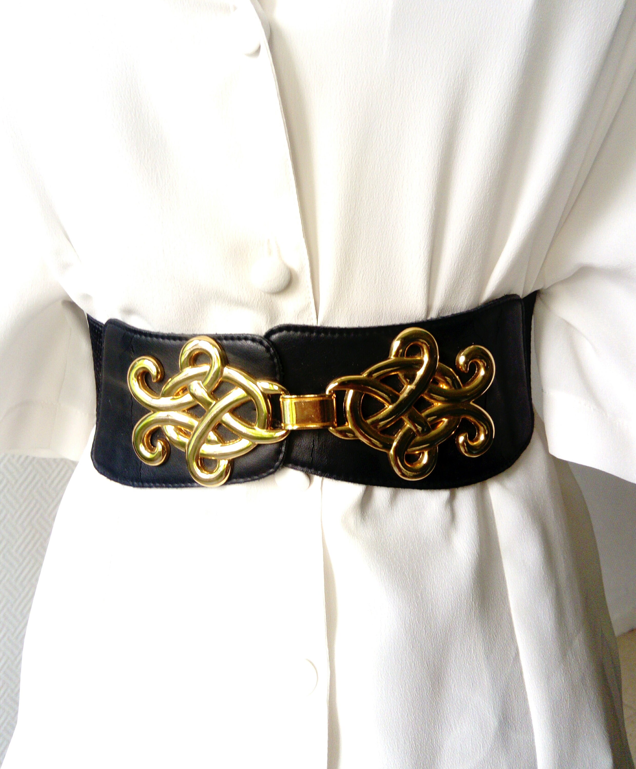 Elastic black belt clasp jewelry 70s/70's black elastic jewelry clasp belt