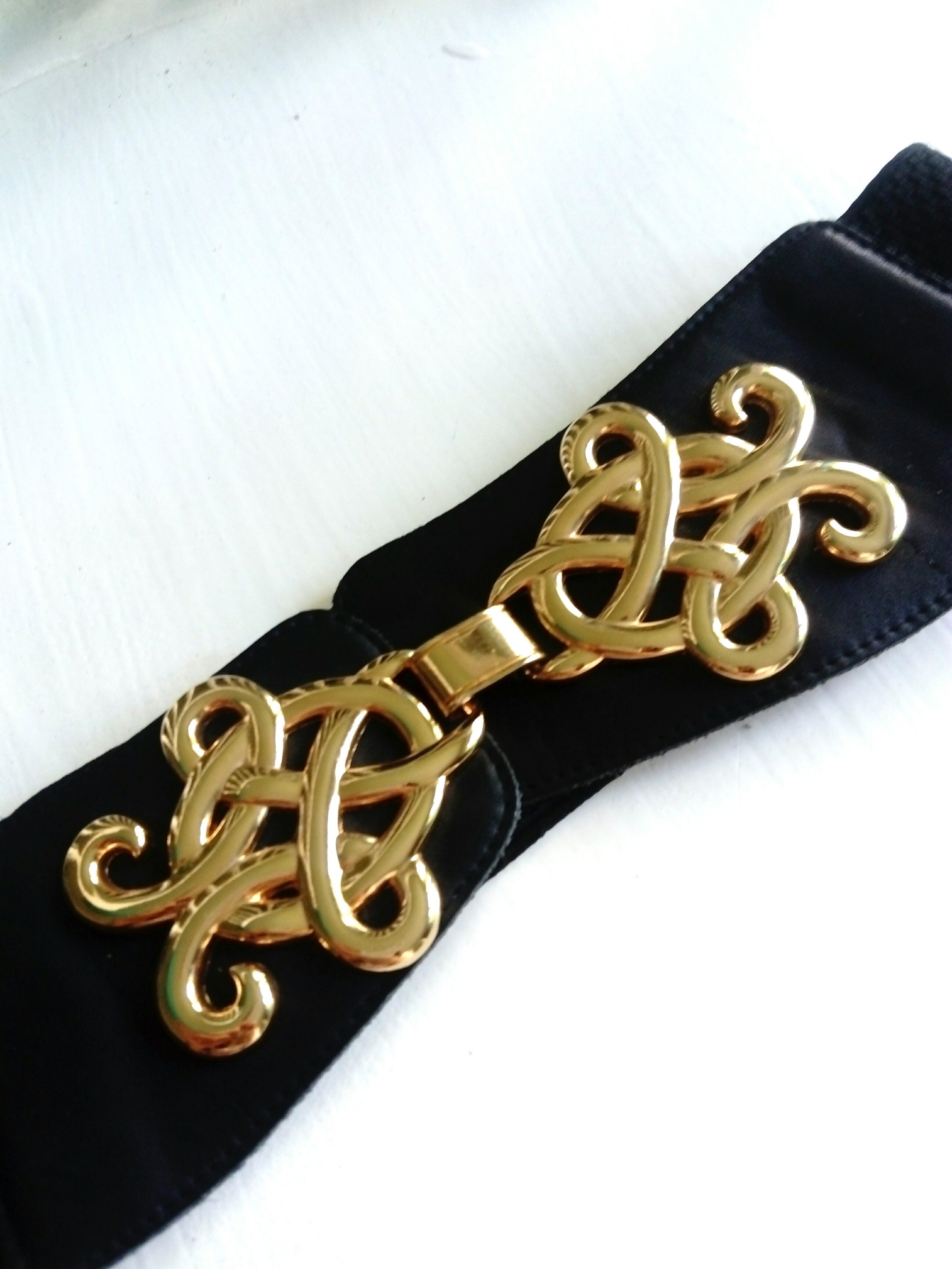 Elastic black belt clasp jewelry 70s/70's black elastic jewelry clasp belt