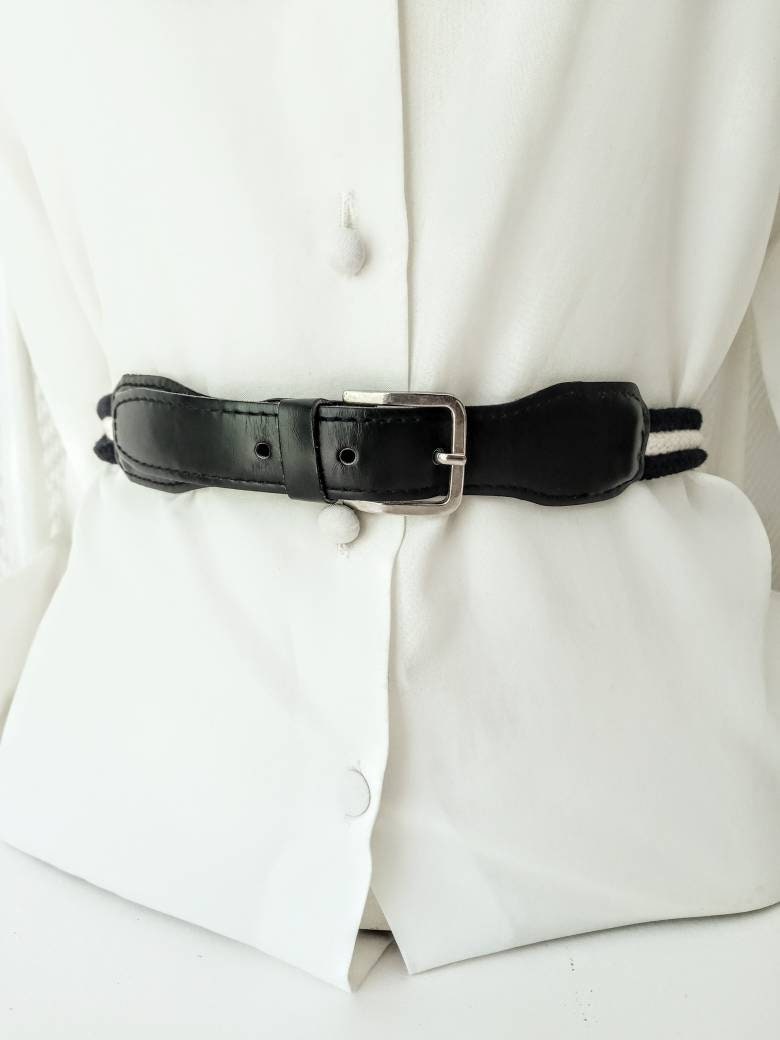 Vintage belt navy blue strings 80s // 1980's vintage blue navy rope belt