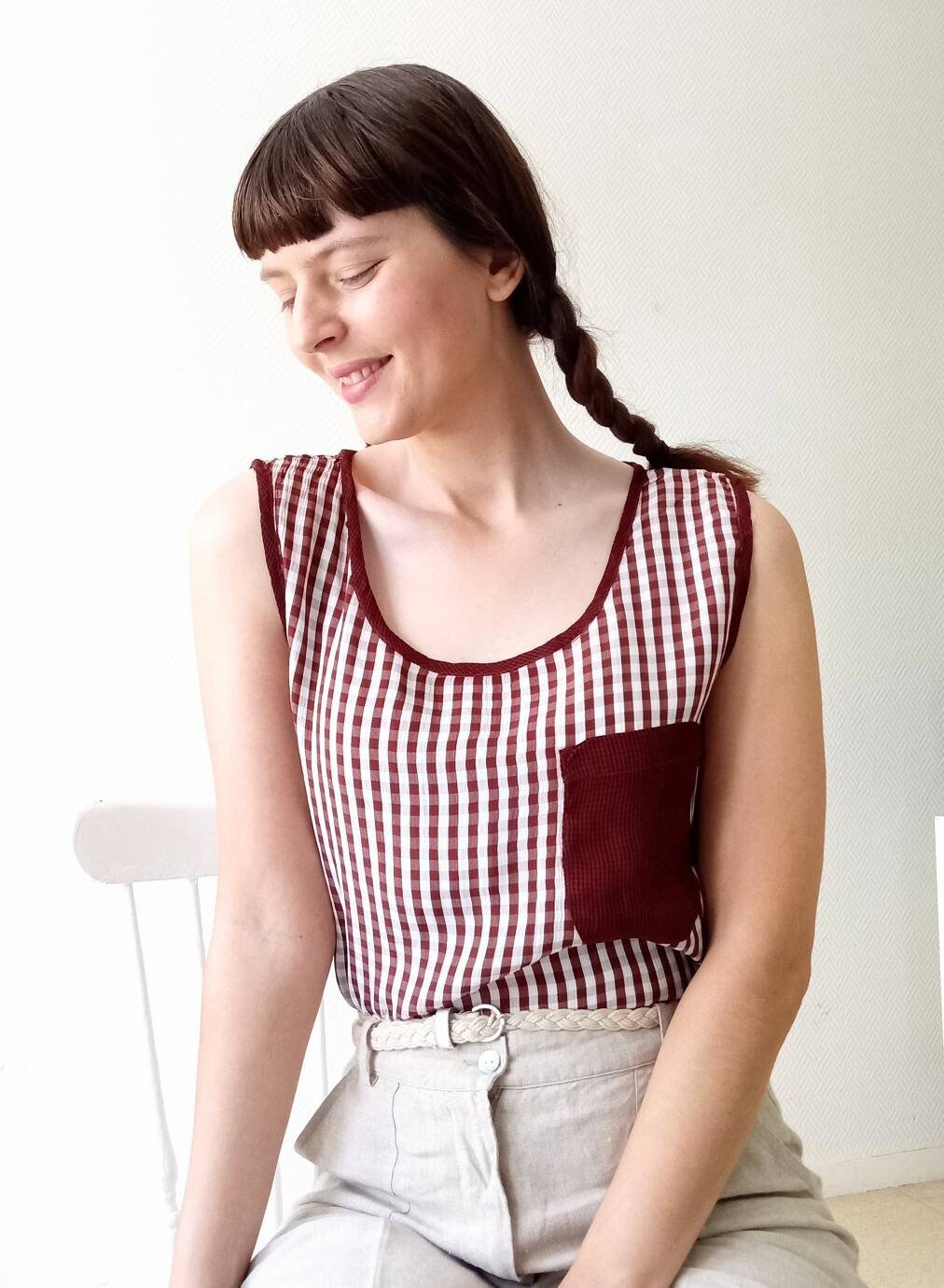 Top 90s style plaid tank top ///1990's does 60s plaid top
