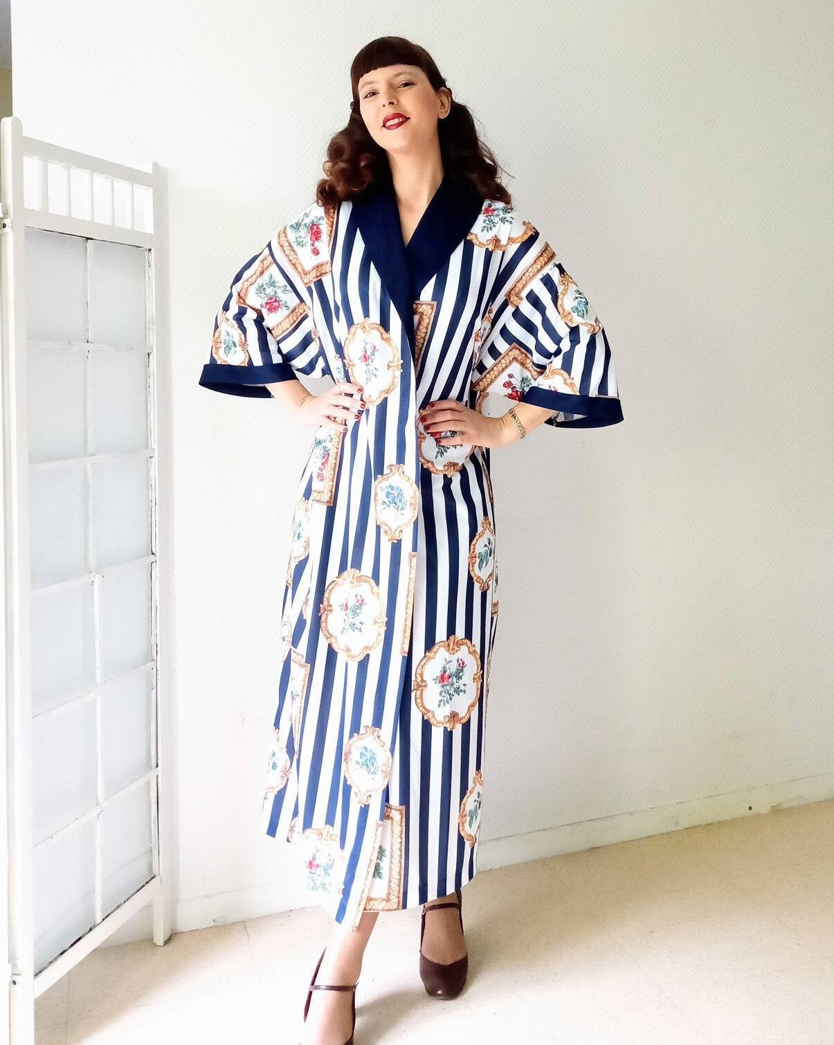 Kimono vintage bathrobe printed baroque //Vintage baroque print kimono ...