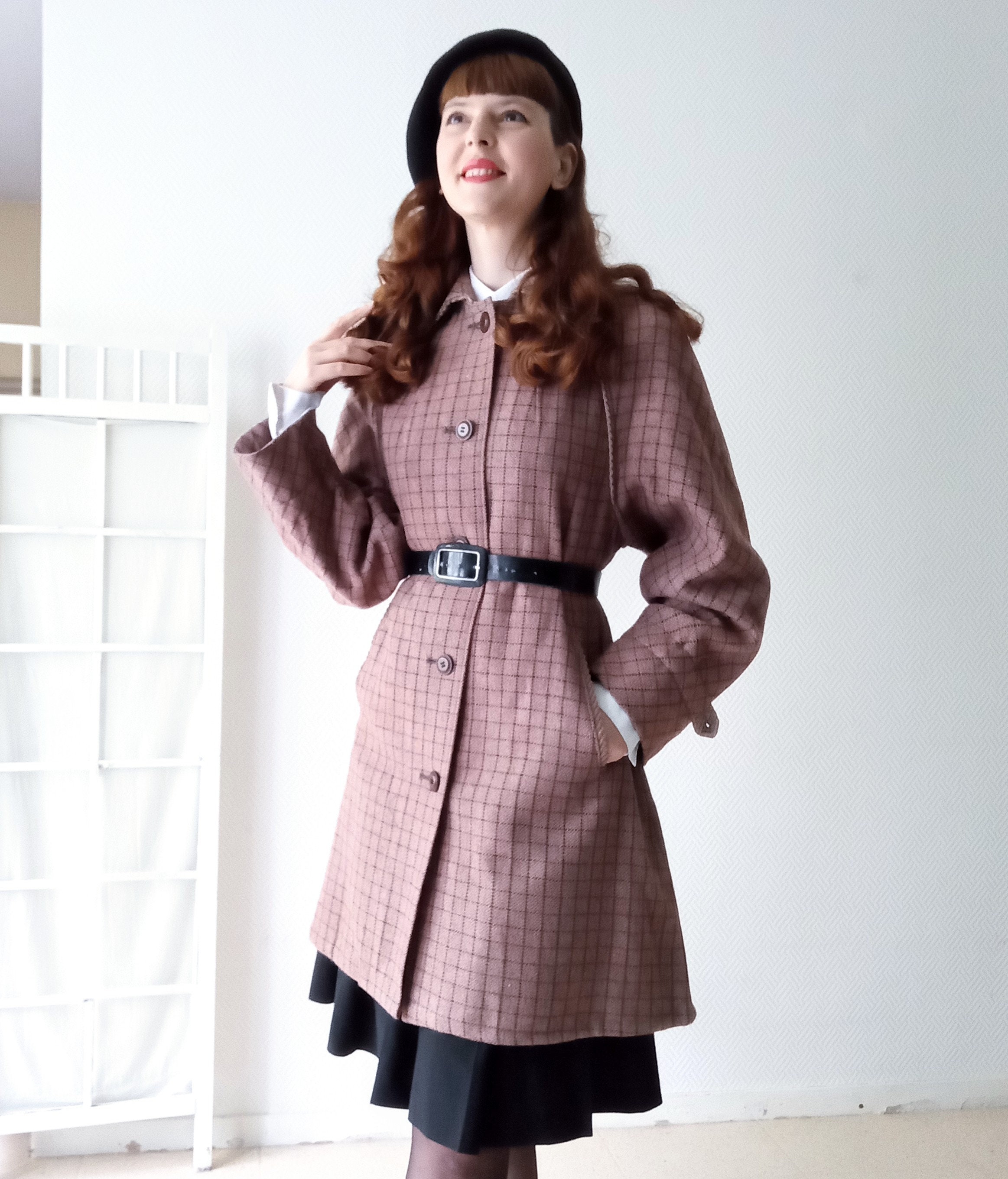 Vintage 1960's Burgundy Check Trapeze Cut Coat// Vintage - Etsy