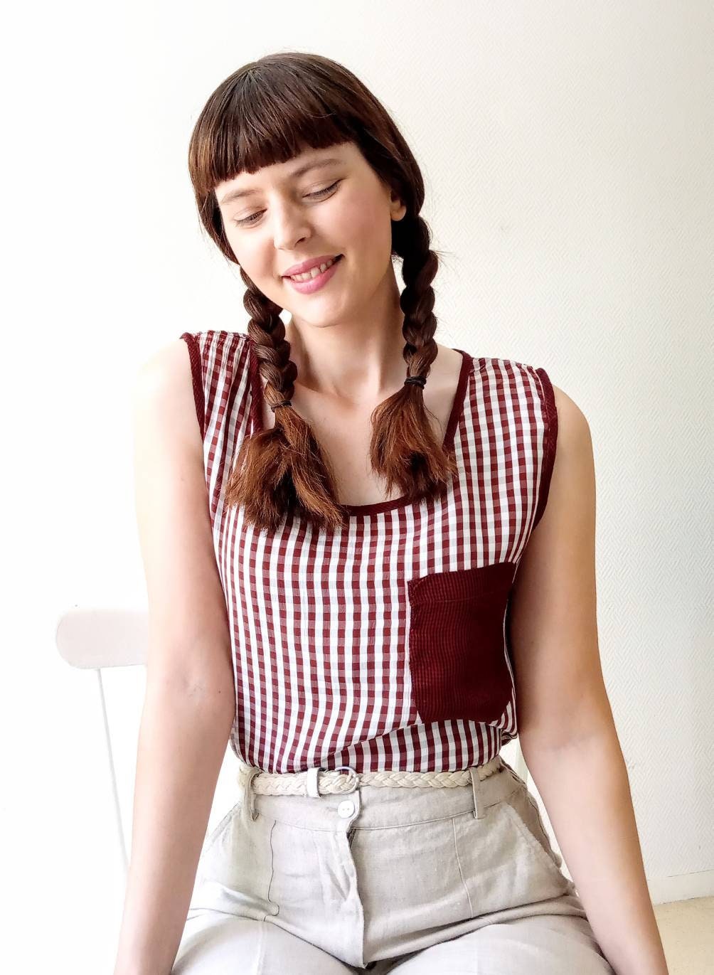 Top 90s style plaid tank top ///1990's does 60s plaid top