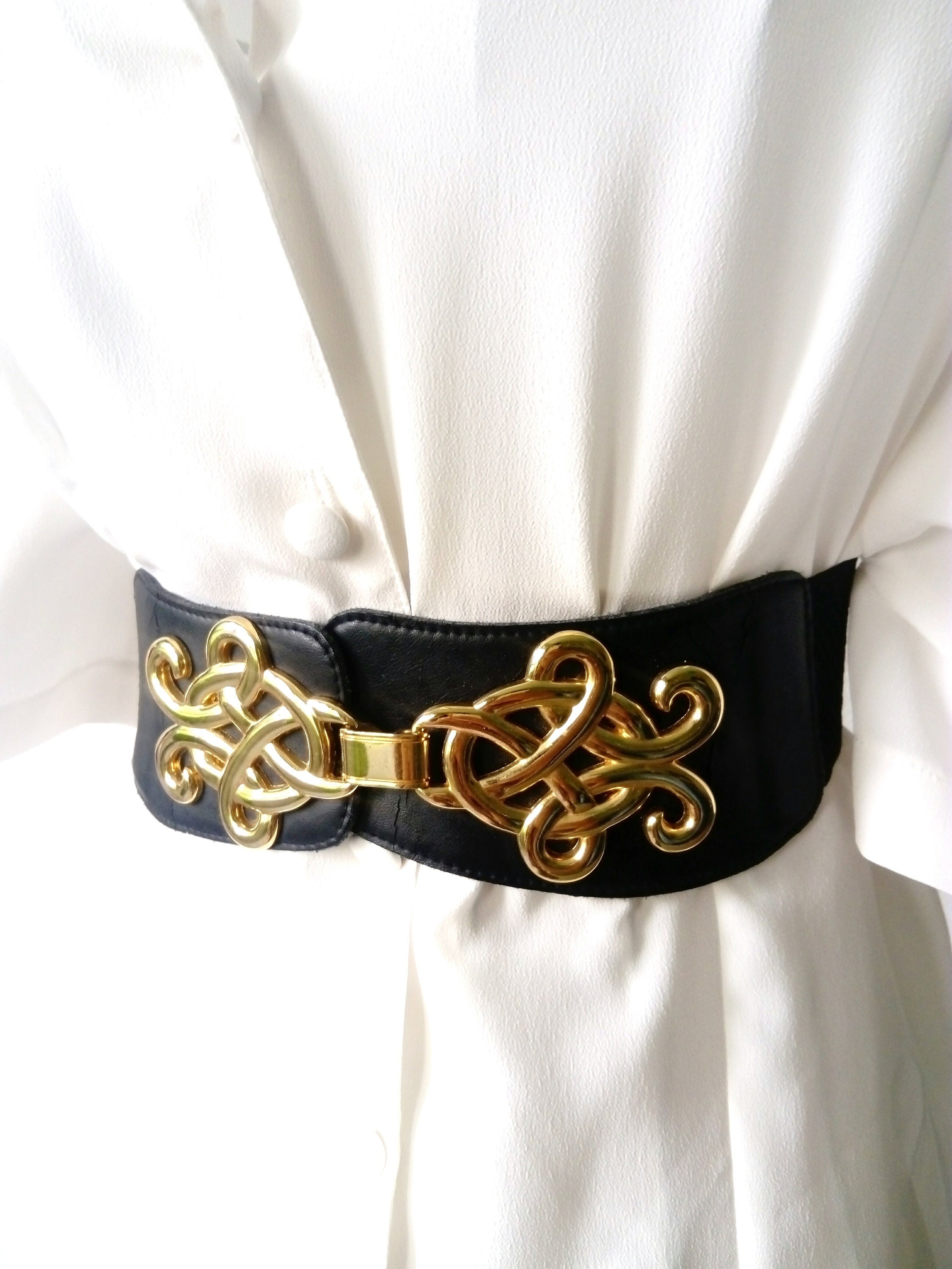 Elastic black belt clasp jewelry 70s/70's black elastic jewelry clasp belt