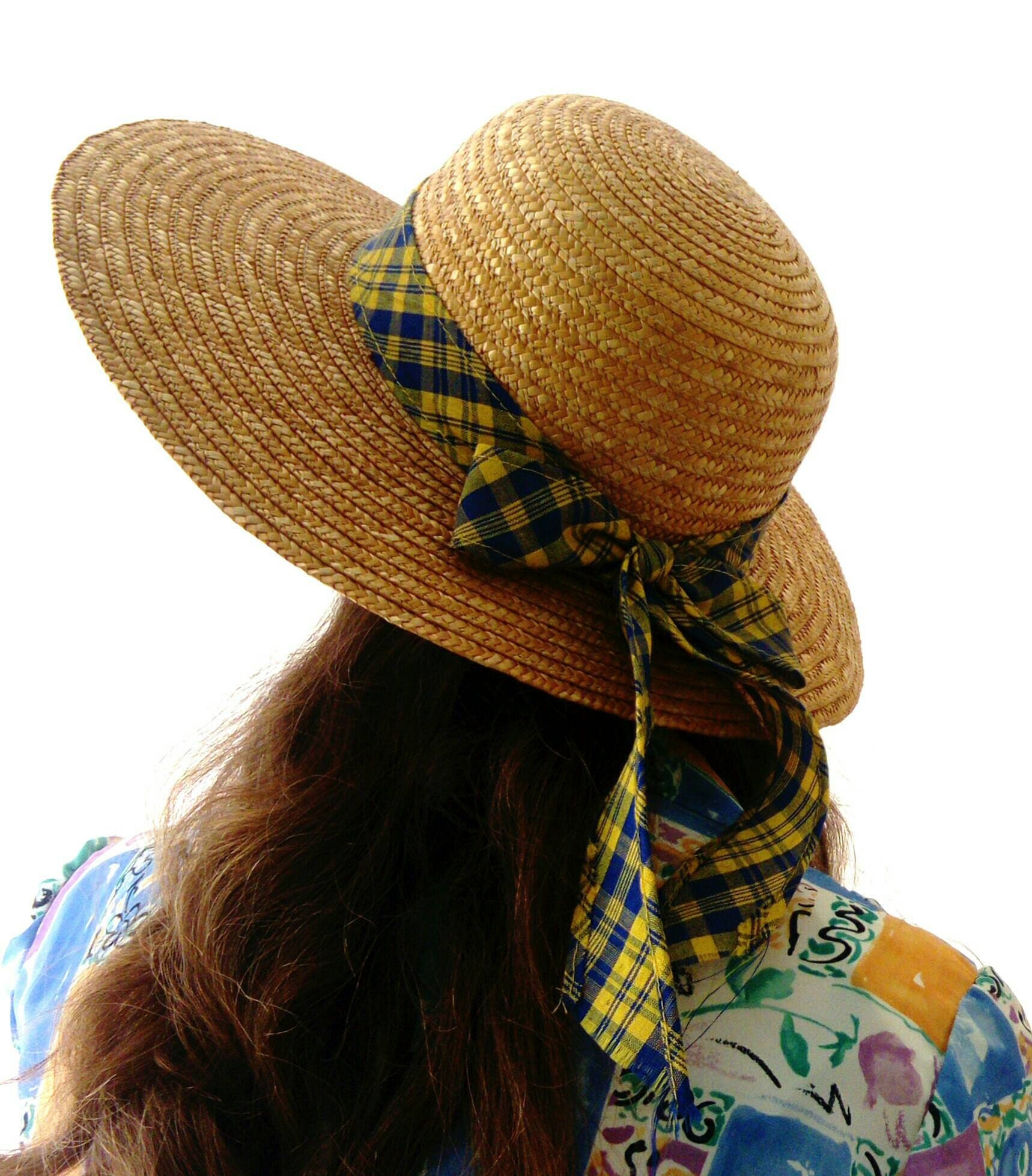 Hat in osieur Ribbon Madras vintage years 80/80 's Wicker Hat Madras Ribbon