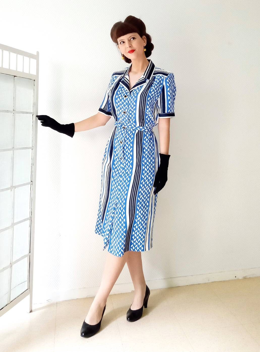 40s striped and geometric printed dress Marcelle Griffon //1940s stripe ...