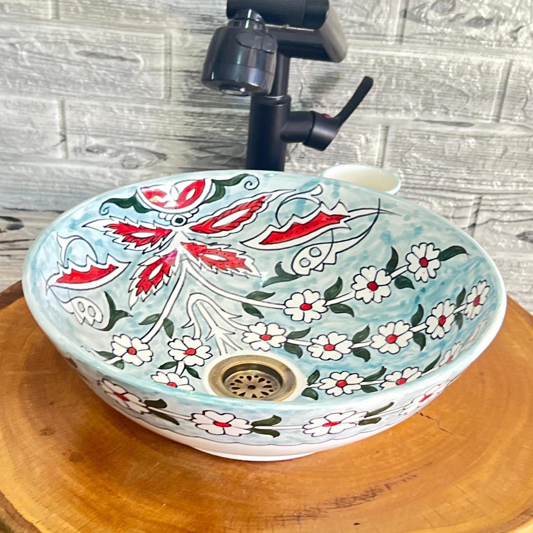 Hand Drawn Bathroom Ceramic Sink Basin Hand Painted With Natural ...